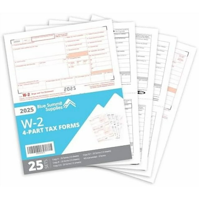Blue Summit W2 Forms 2025 4 Part, 25 Employee Kit of W-2 Forms 2025 Tax ...