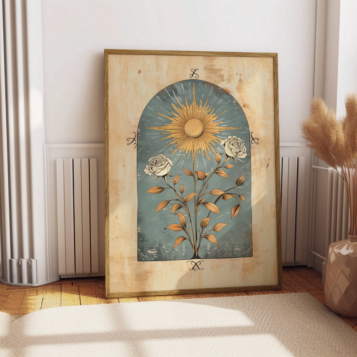 Blue Sun Art Poster, Mystical Norse Folk Art Illustration, Spiritual ...