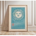 Blue Sun Face Poster Celestial Folk Art Print Astrology Wall Decor ...