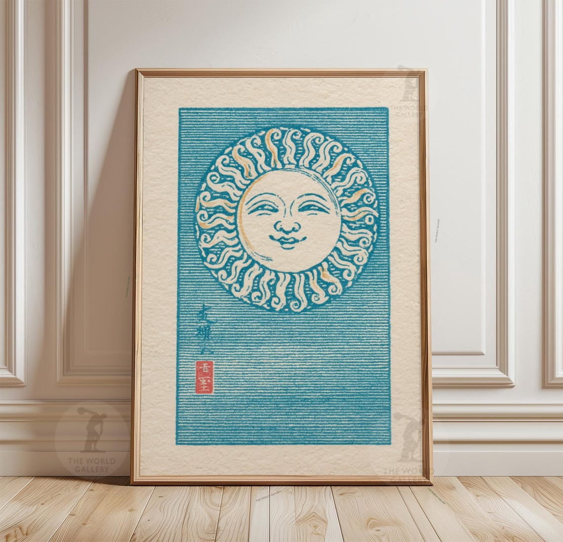 Blue Sun Face Poster Vintage Celestial Folk Art Astrology Wall Decor ...