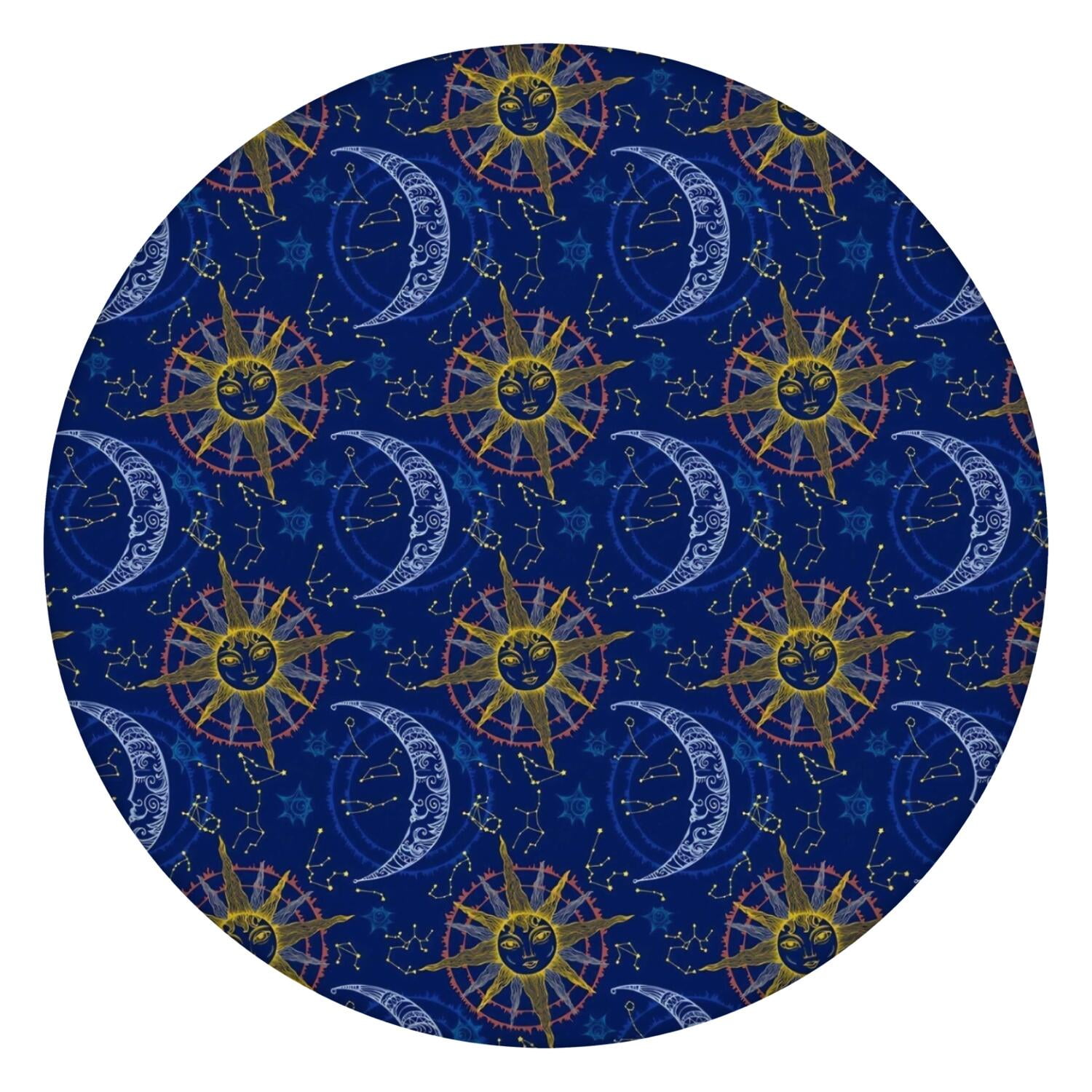 Blue Sun Moon Constellation Pattern Round Fitted Tablecloth with ...