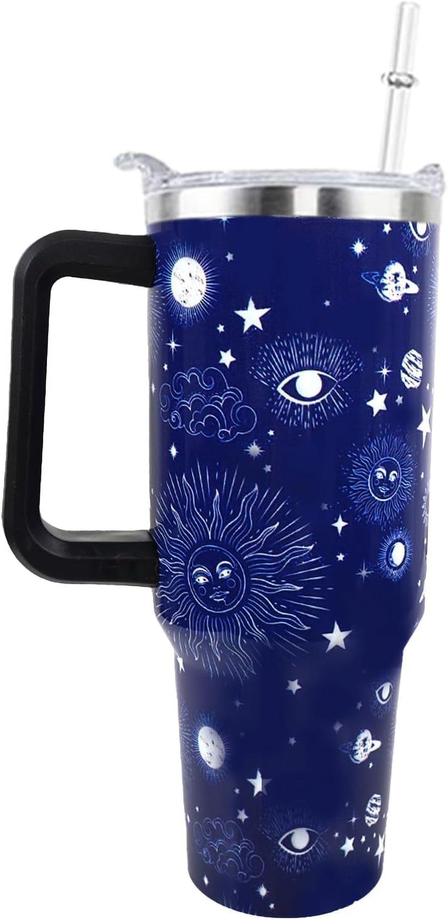 Blue Sun Moon Mug 40 OZ Tumbler with Handle and Straw Lid Leak Proof ...