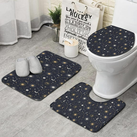 Blue Sun Moon Star Constellation Pattern Bathroom Rugs Sets 3 Piece ...