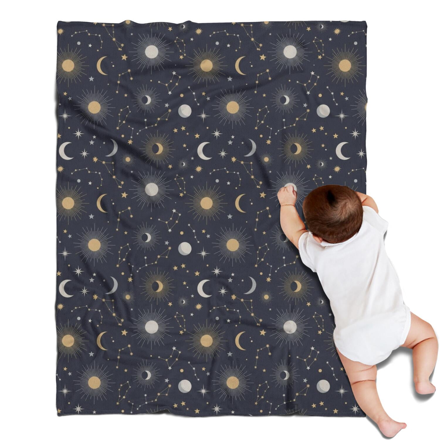 Blue Sun Moon Star Constellation Pattern Blanket,Comfortable Soft Lamb ...