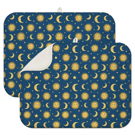 Blue Sun Moon Star Pattern Dish Drying Mat for Kitchen 1 Pack, Ultra ...