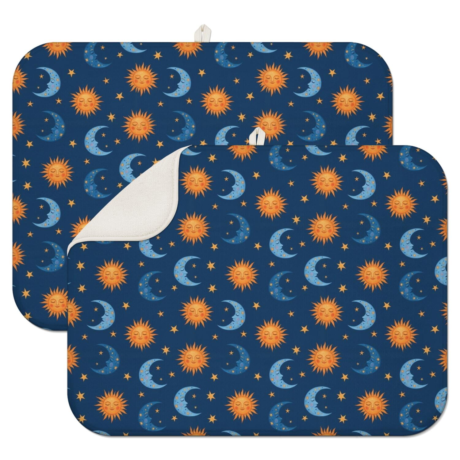 Blue Sun Moon Star Pattern Dish Drying Mat for Kitchen 1 Pack, Ultra ...