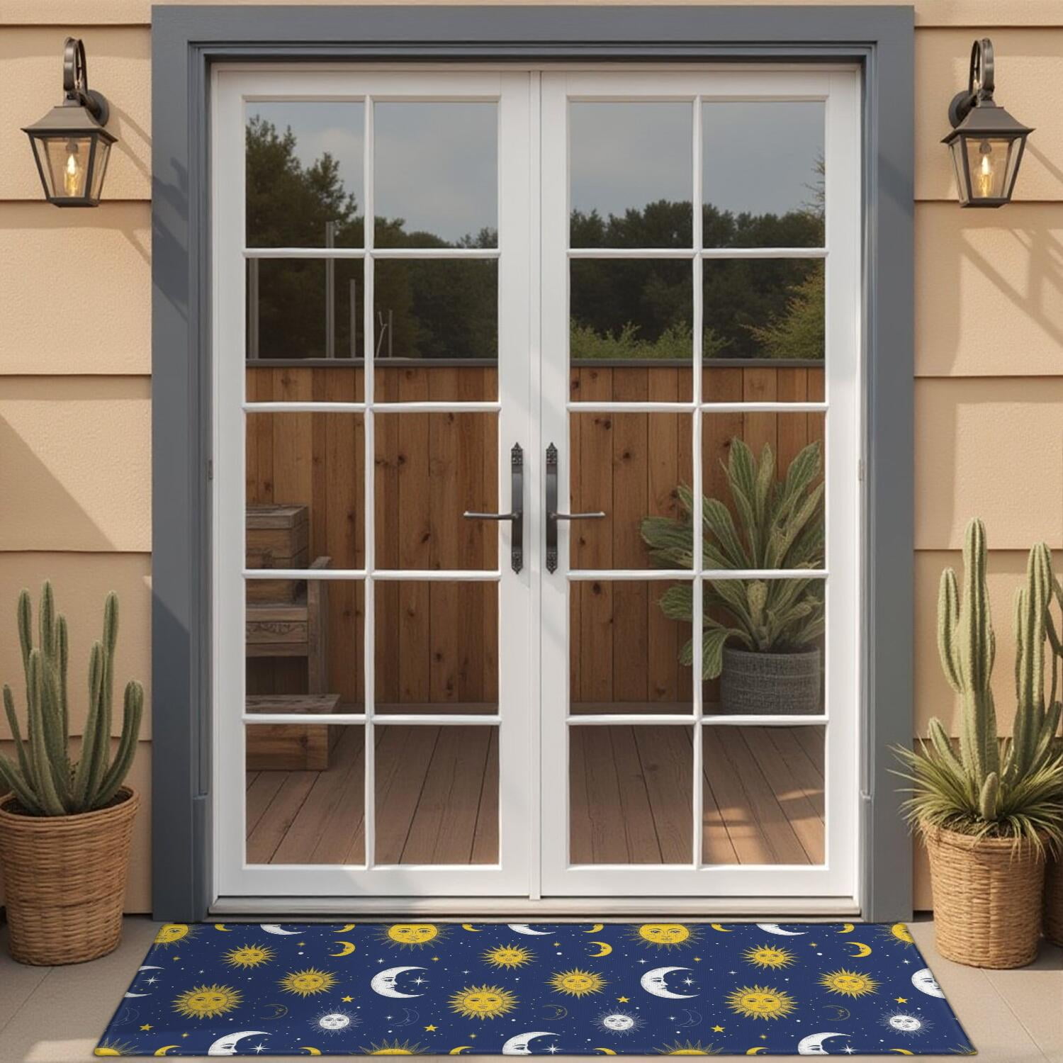 Blue Sun Moon Star Pattern Door Rugs,Washable Non Slip Door Mats Indoor ...