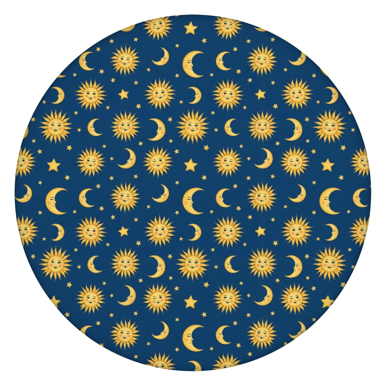 Blue Sun Moon Star Pattern Round Fitted Tablecloth with Elastic Edge ...