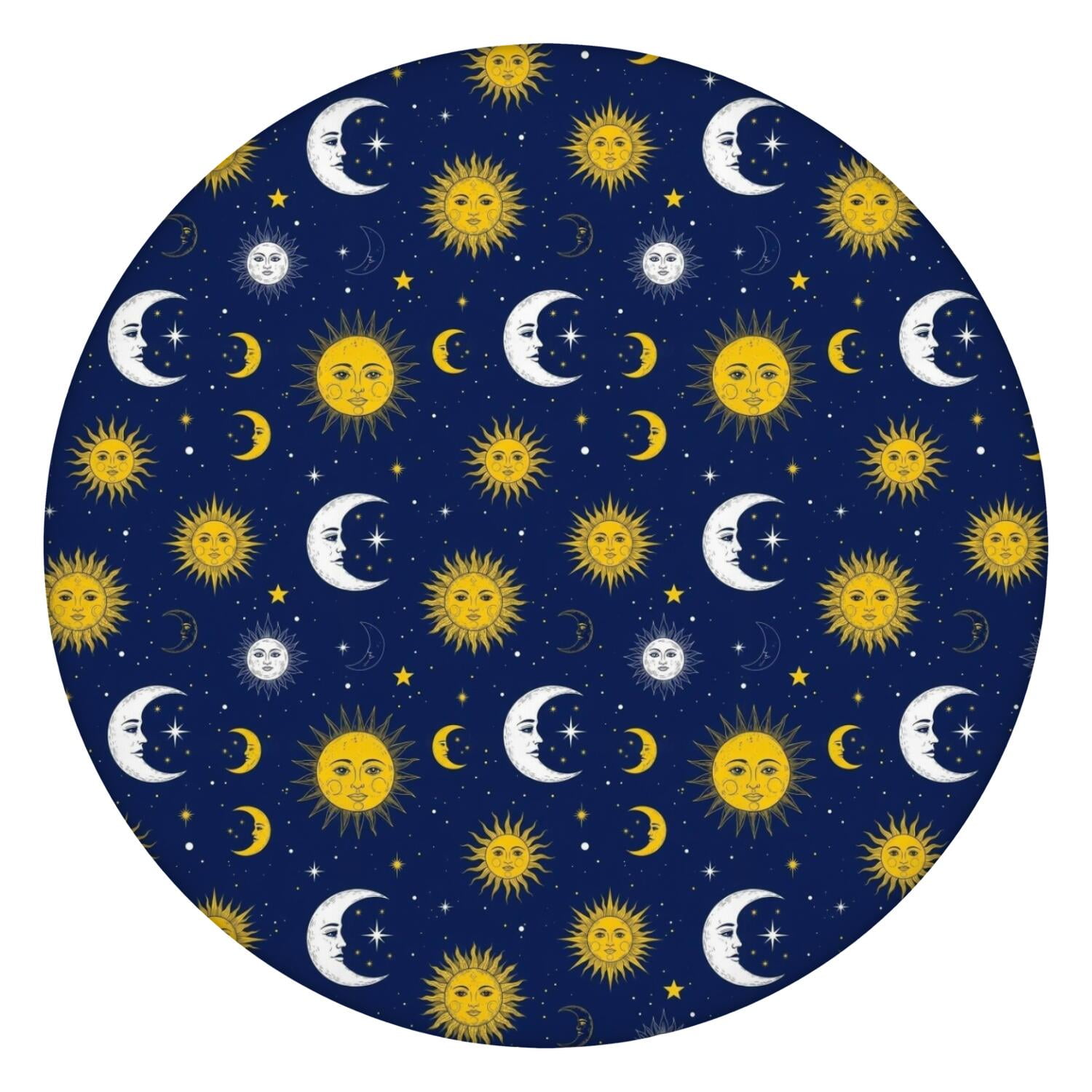 Blue Sun Moon Star Pattern Round Fitted Tablecloth with Elastic Edge ...