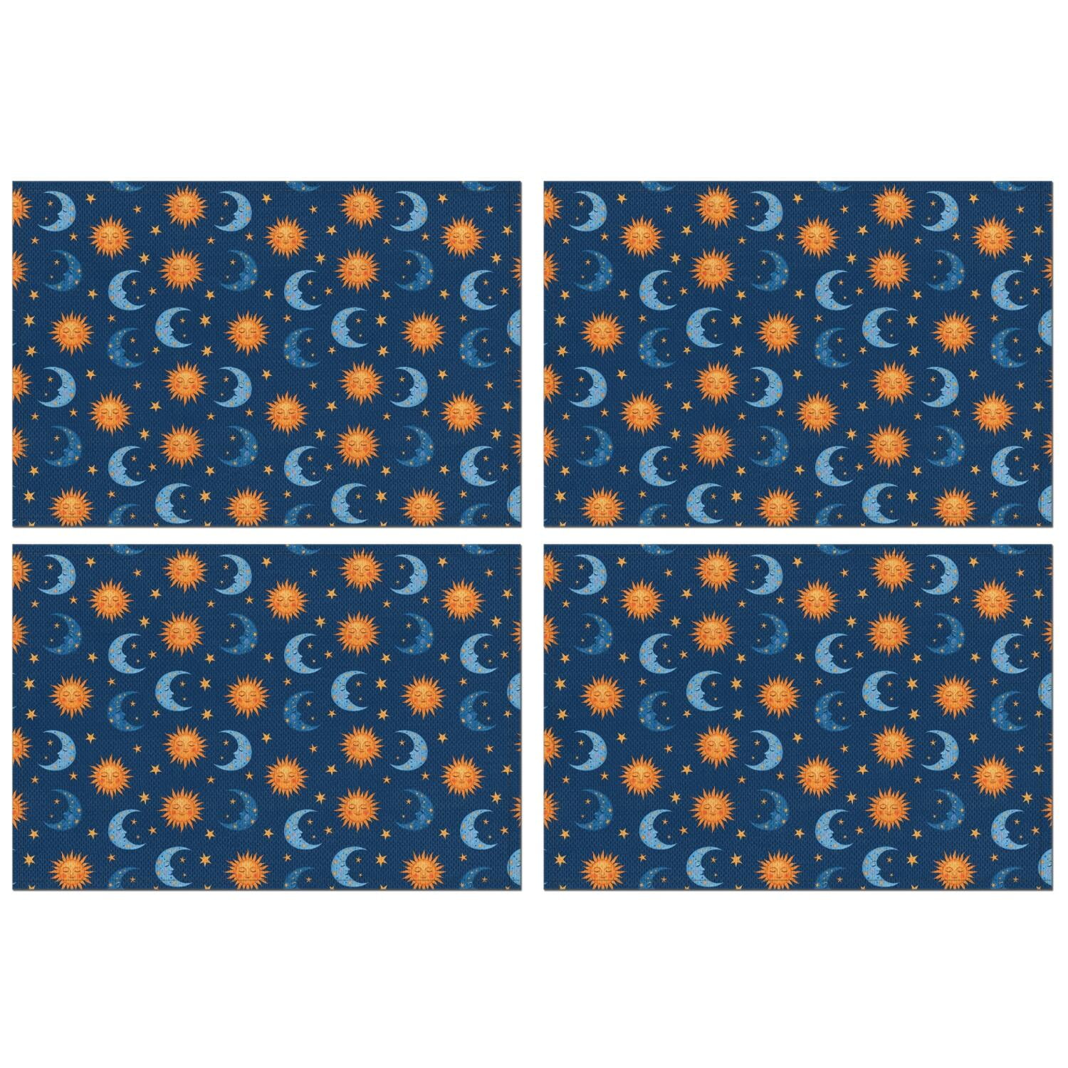 Blue Sun Moon Star Pattern Summer Placemats Table Placemats Set Of 4 ...
