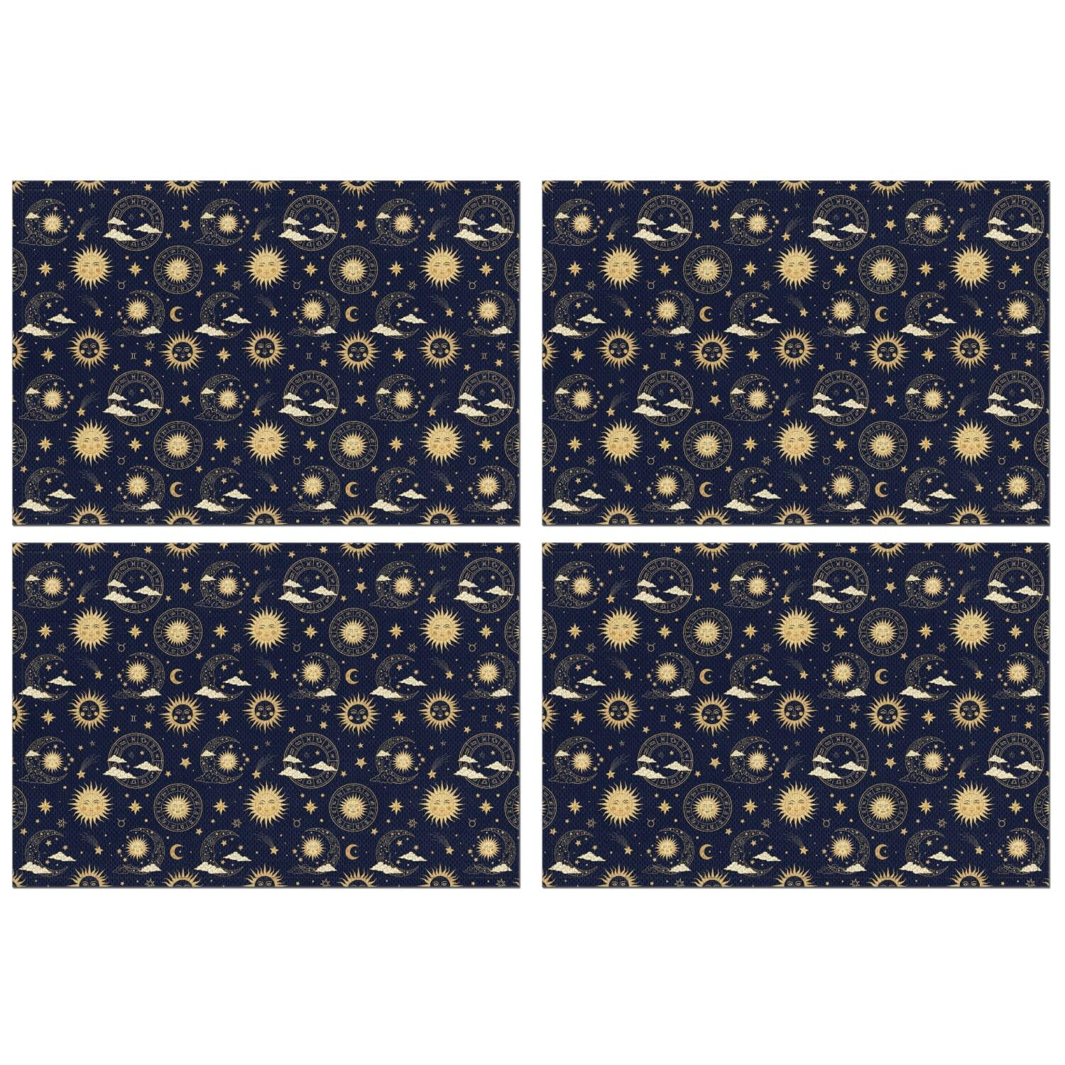 Blue Sun Moon Star Pattern Summer Placemats Table Placemats Set Of 4 ...