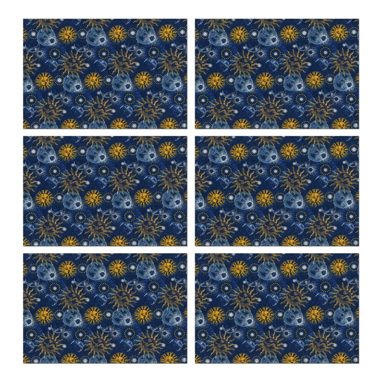 Blue Sun Moon Star Pattern Summer Placemats Table Placemats Set Of 6 ...
