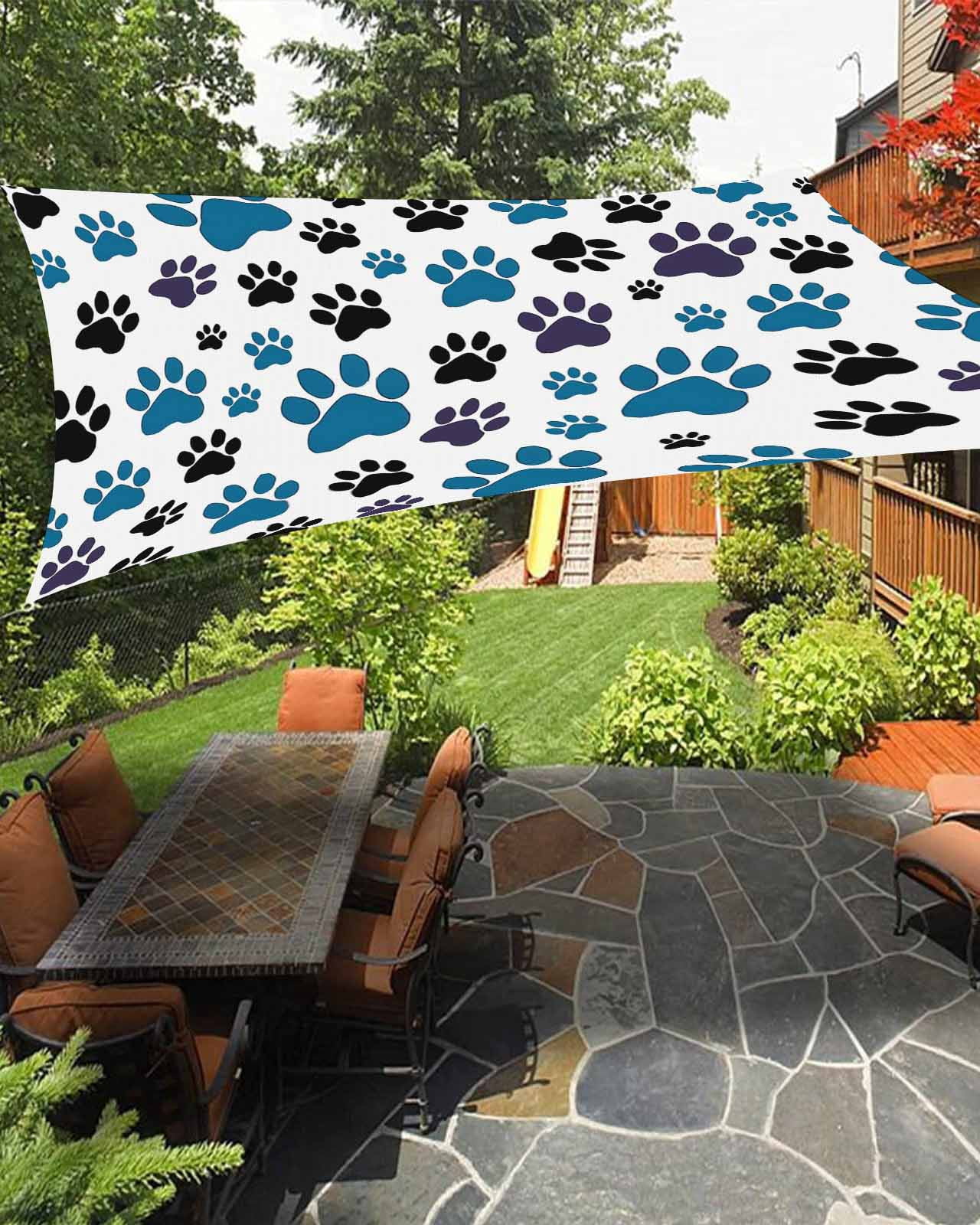 Blue and Sun Shade Sail 6.5'X10' Black Dog Paw Print UV Block Outdoor ...