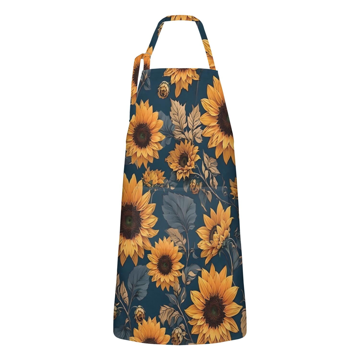 Blue Sunflower Golden Leaf Pattern Apron-Garden Aprons for Women with ...