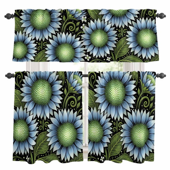Blue Sunflower Kitchen Curtains Set for Windows, Country Pastoral ...