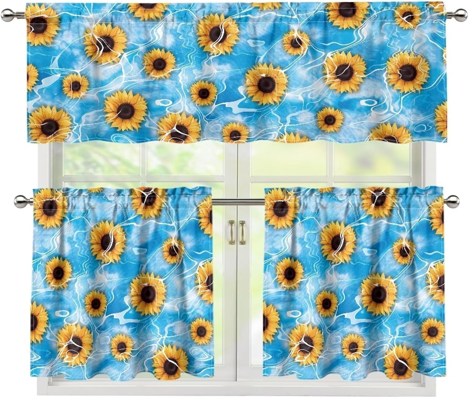 Blue Sunflower Kitchen Curtains Swag Valance and Tier Curtains Set 36 ...