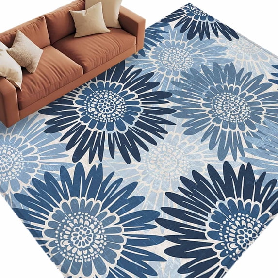 Blue Sunflowers Area Rug 8x10 Washable Rug Non Slip Spring Floral ...