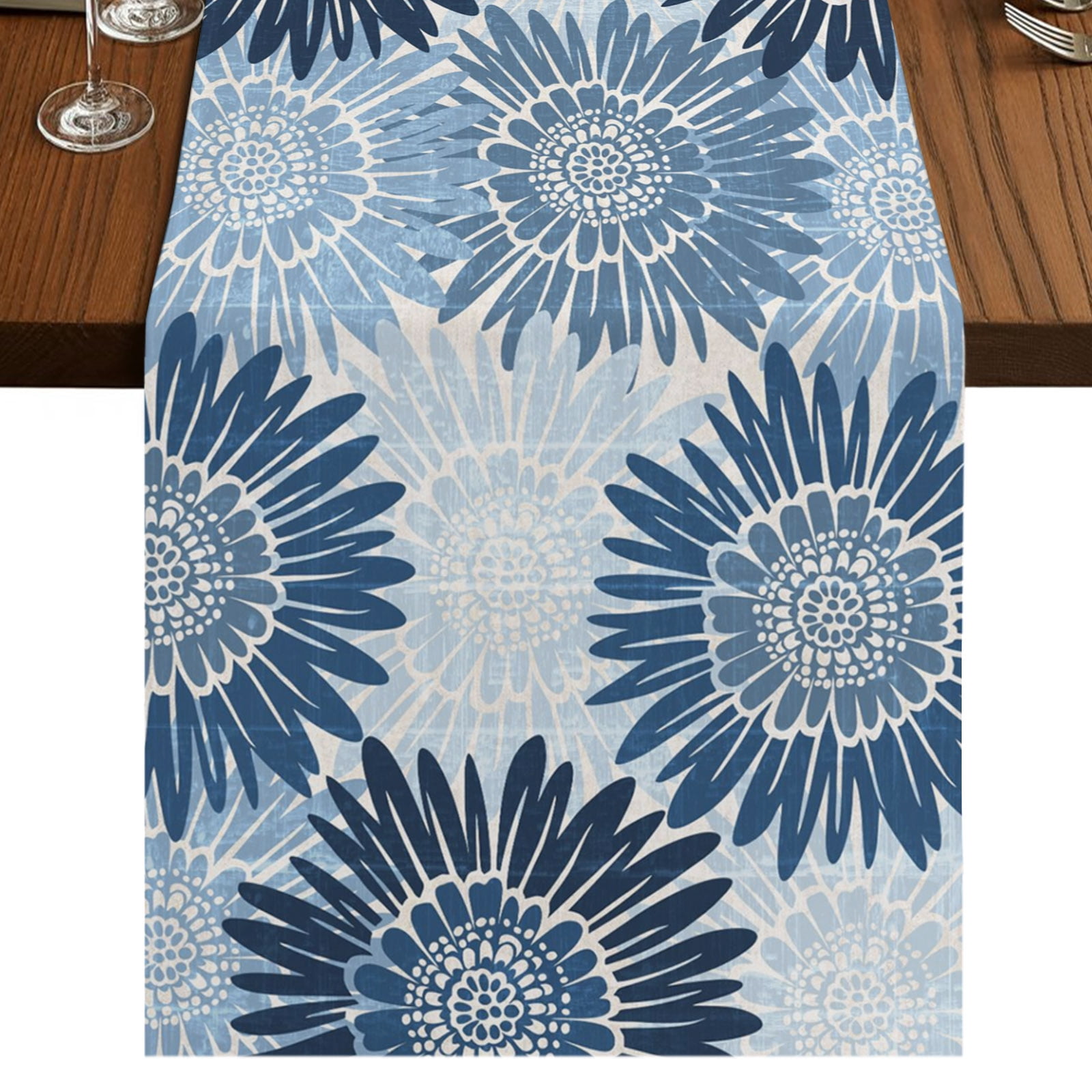Blue Sunflowers Burlap Cotton Table Runner 13x70 Inches Long, Spring ...