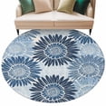 Blue Sunflowers Round Rug 5ft Washable Circle Kitchen Rugs Non Slip ...
