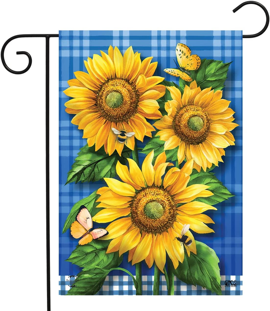 Blue Sunflowers Summer Garden Flag Plaid Floral - Walmart.com