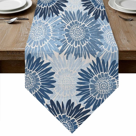 Blue Sunflowers Table Runner Linen Burlap Table Runner 70 Inches Long ...