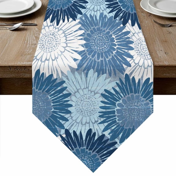 Blue Sunflowers Table Runner Linen Burlap Table Runner 72 Inches Long ...