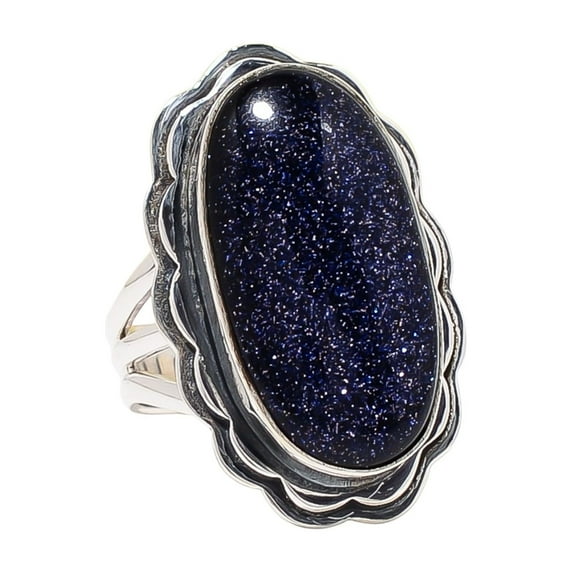 Blue Sunstone 925 Sterling Silver Ring, 25X13 mm Oval Gemstone Ring ...