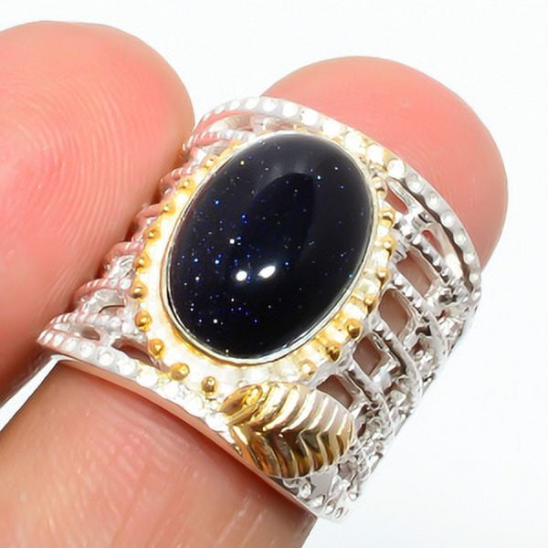 Blue Sunstone 925 Sterling Silver Two Tone Gold Plated Ring s.5.5 T2765, Christmas Gift ...