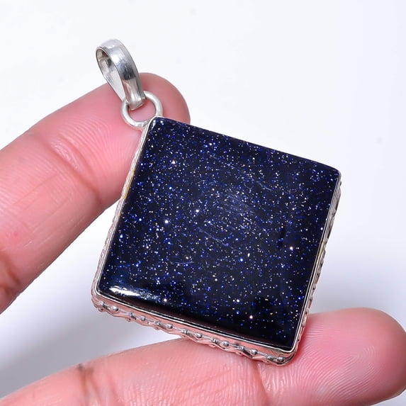 Blue Sunstone Gemstone 925 Sterling Silver Handmade Pendant 2.34" P5 ...