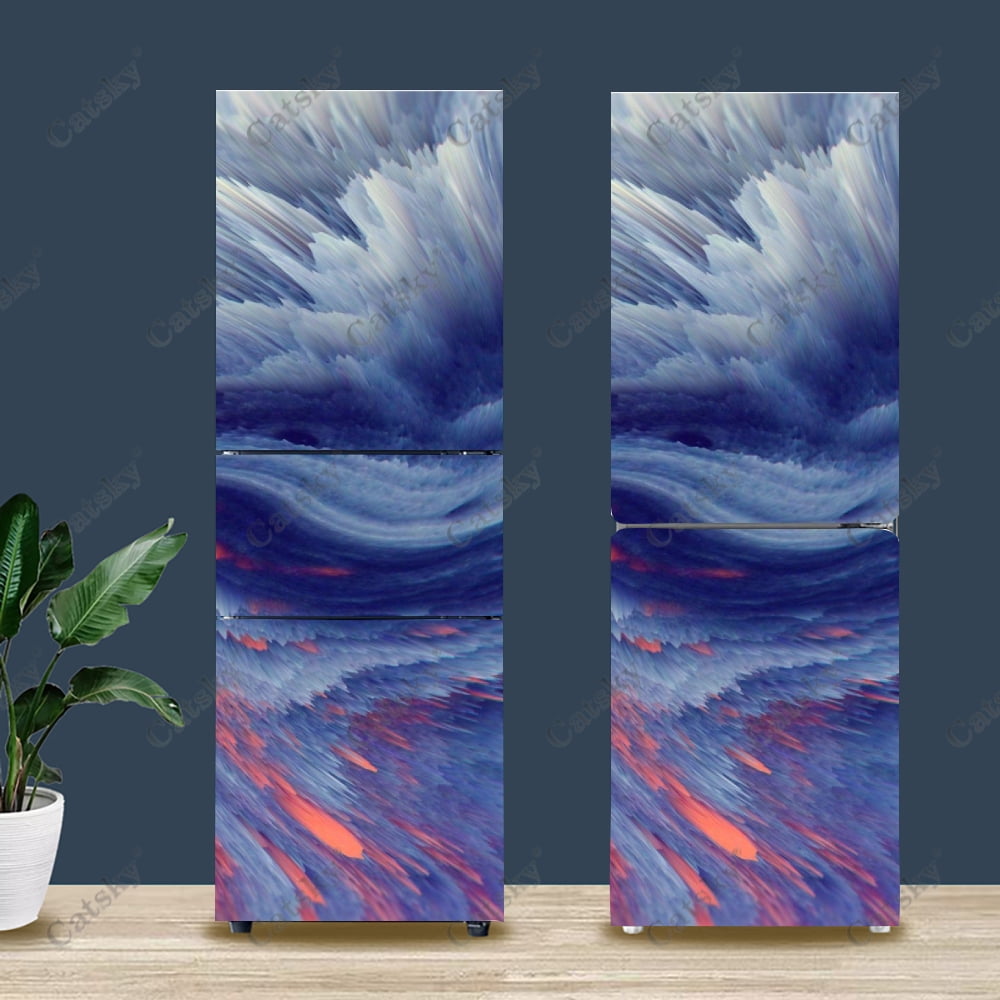 Blue Surfing Waves Print Refrigerator Door Mural Sticker Waterproof PVC ...