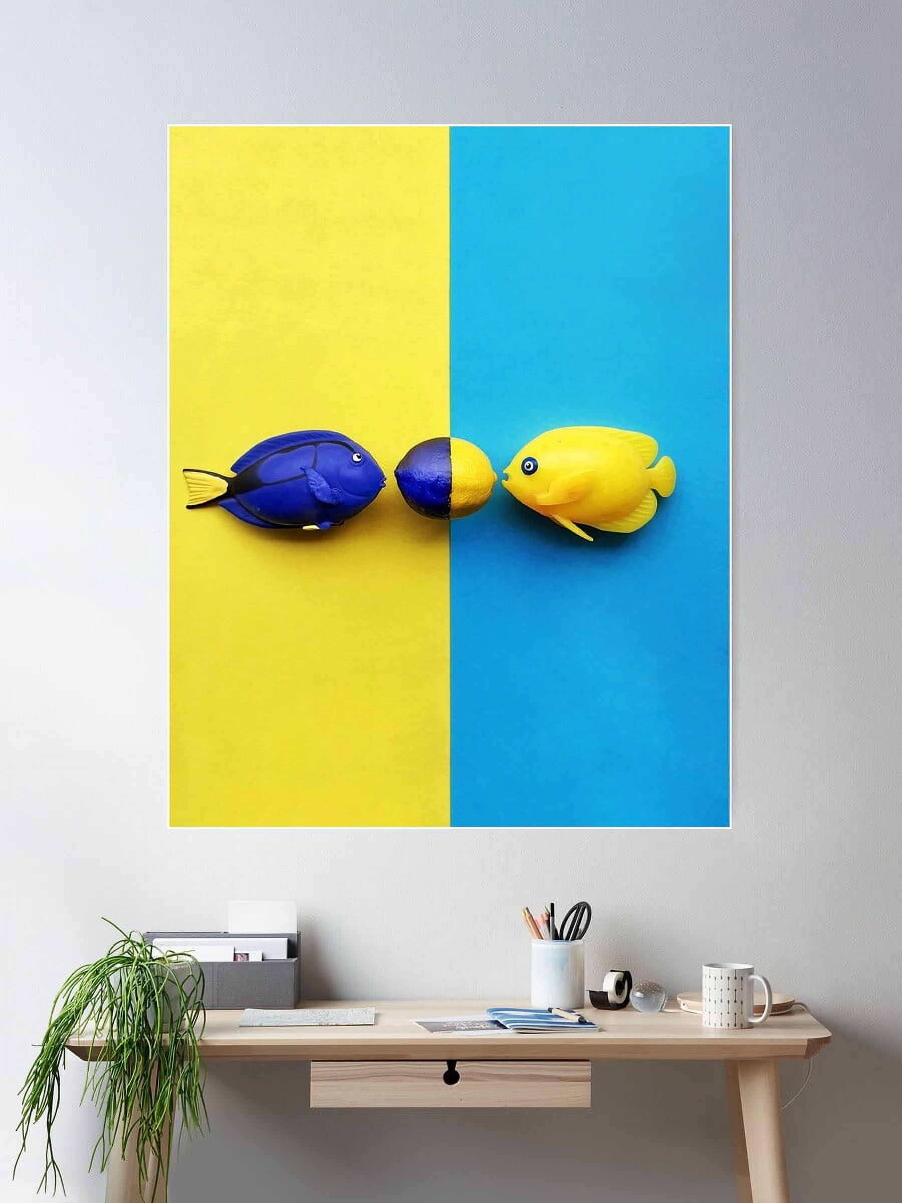Blue Surgeon Fish And Yellow Angel Fish Poster Wall Art Modern Wall ...