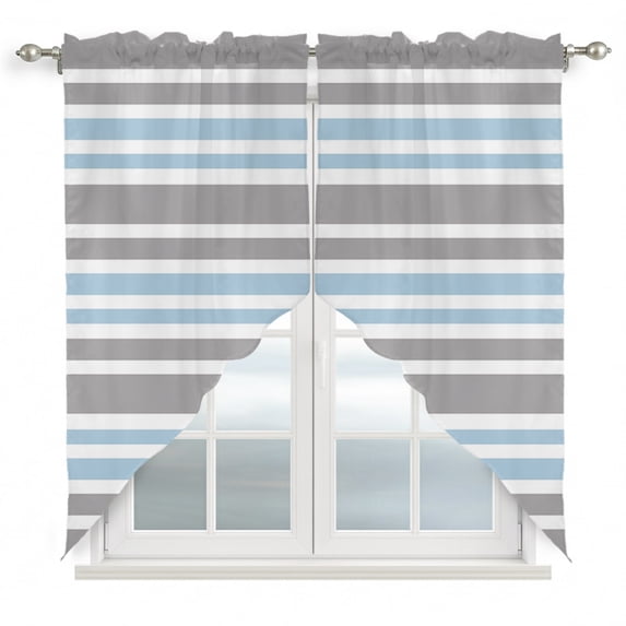 Blue and Swag Curtain Valance for Window 2 Panels Gray Stripe Abstract ...