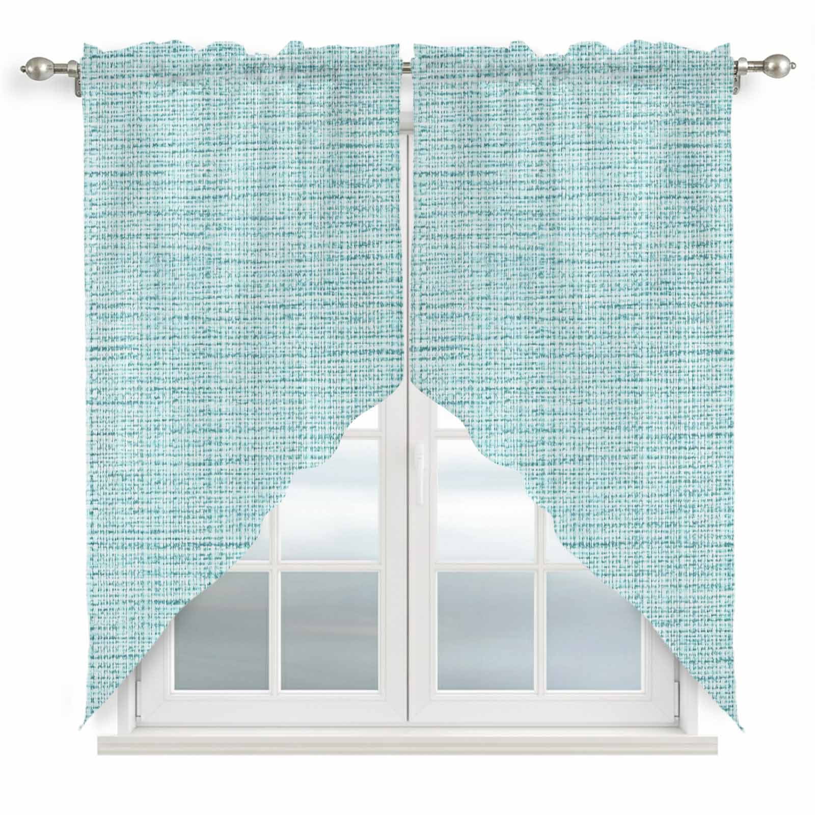 Blue Swag Curtain Valance for Windows, Linen Texture Modern Abstract ...