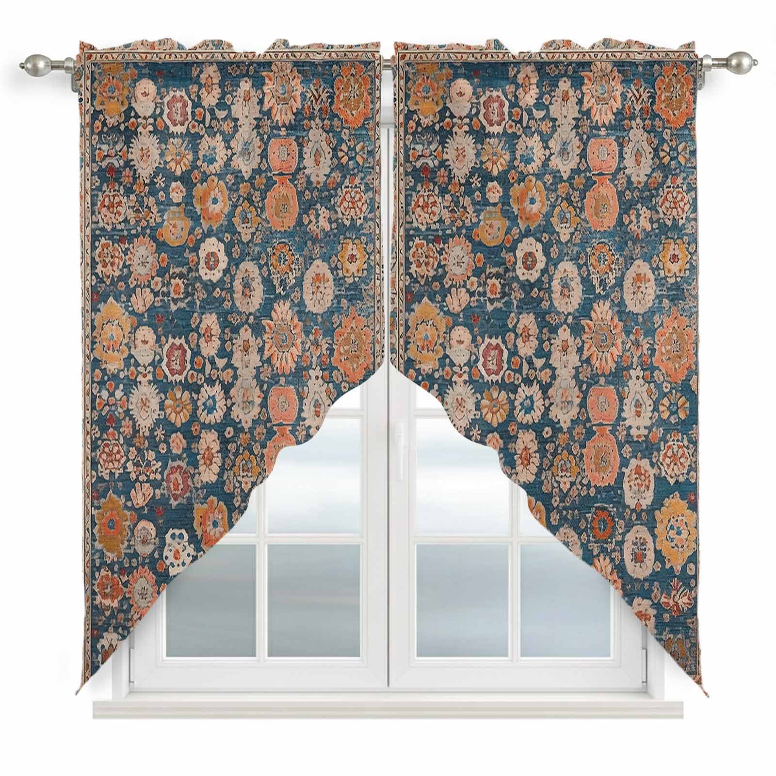 Blue Swag Curtain Valances, Ethnic Modern Geometric Abstract Art ...