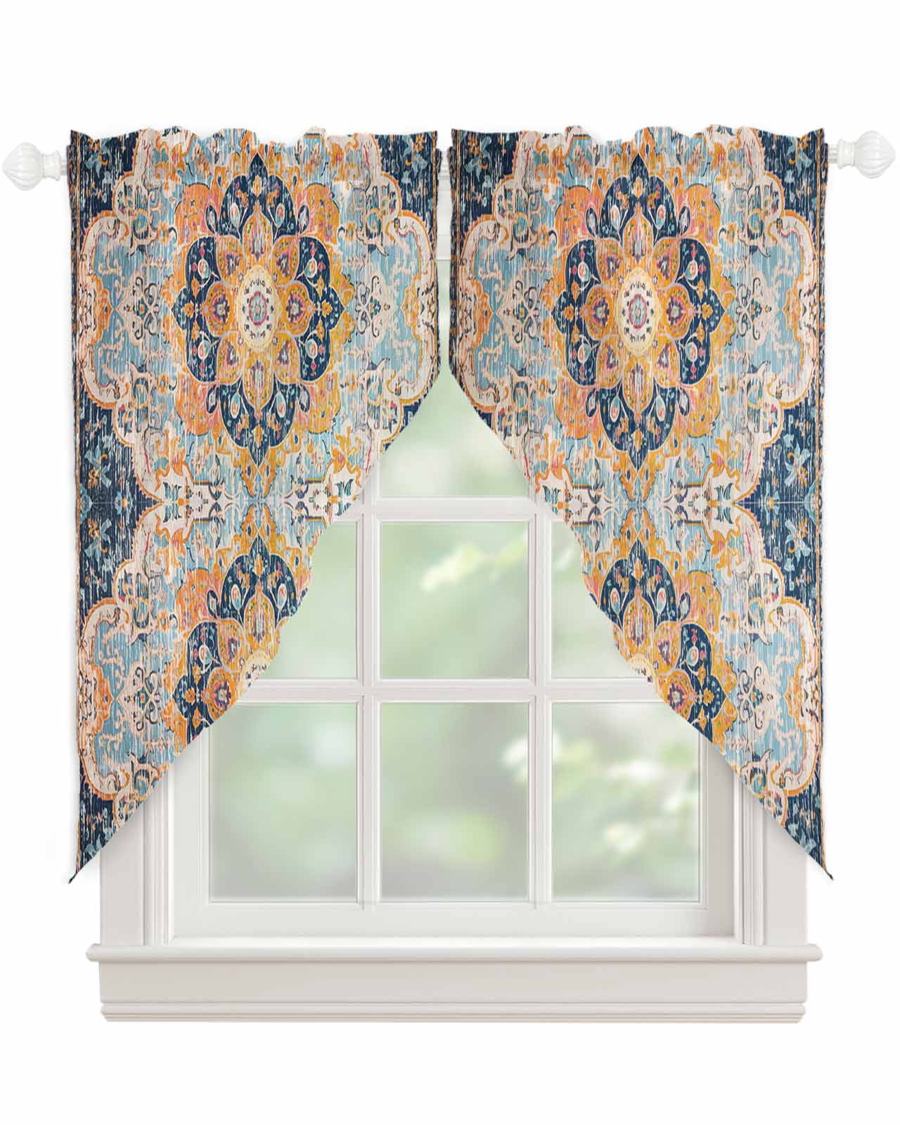 Blue Swag Valances for Windows, Ethnic Middle Century Geometric ...