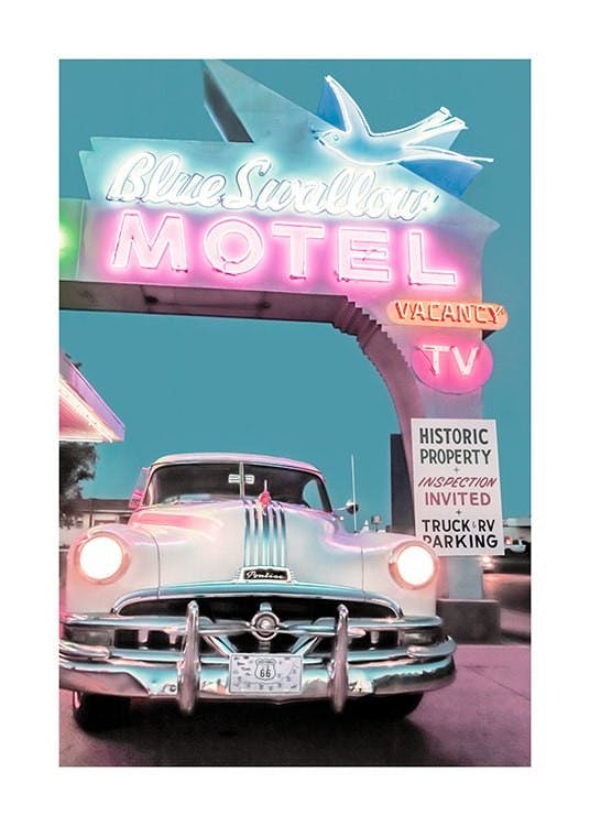 Blue Swallow Motel Print Wall Art, Modern Wall Decor For Living Room ...