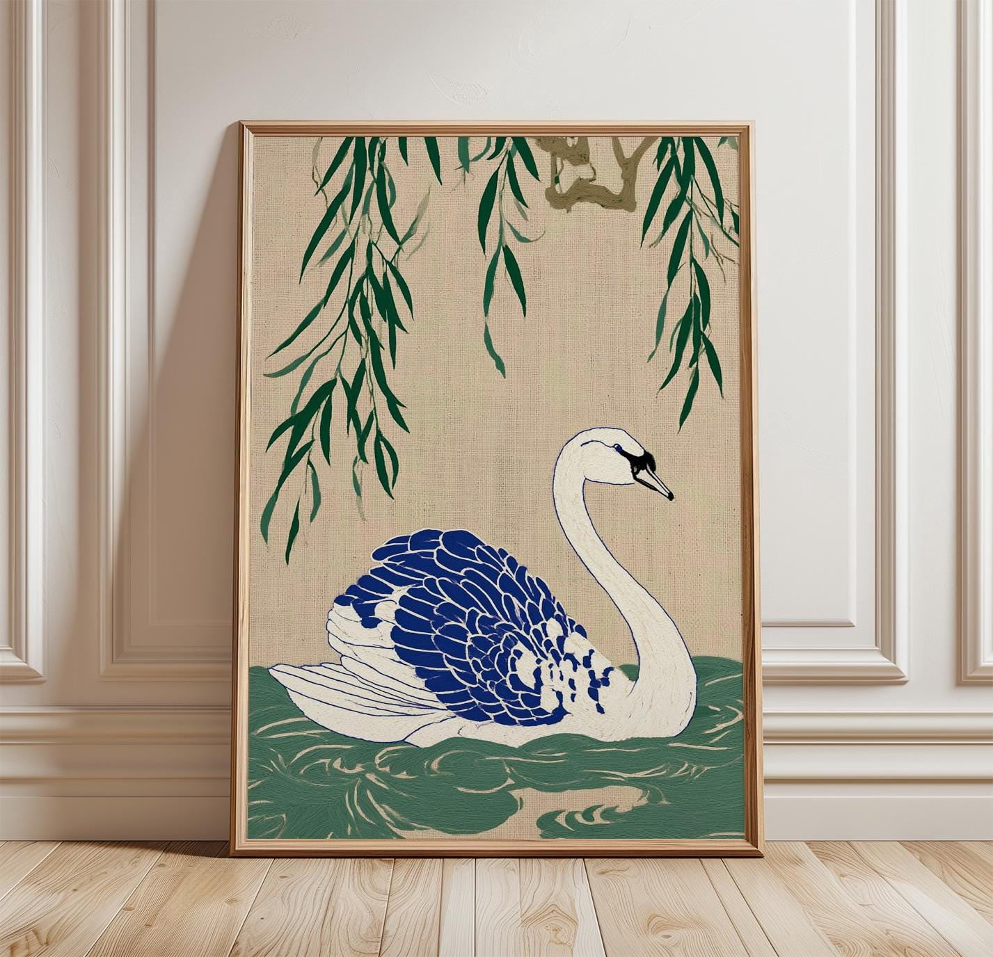 Blue Swan Poster Folk Bird Wall Art Nature Paper Print Home Decor Paper ...