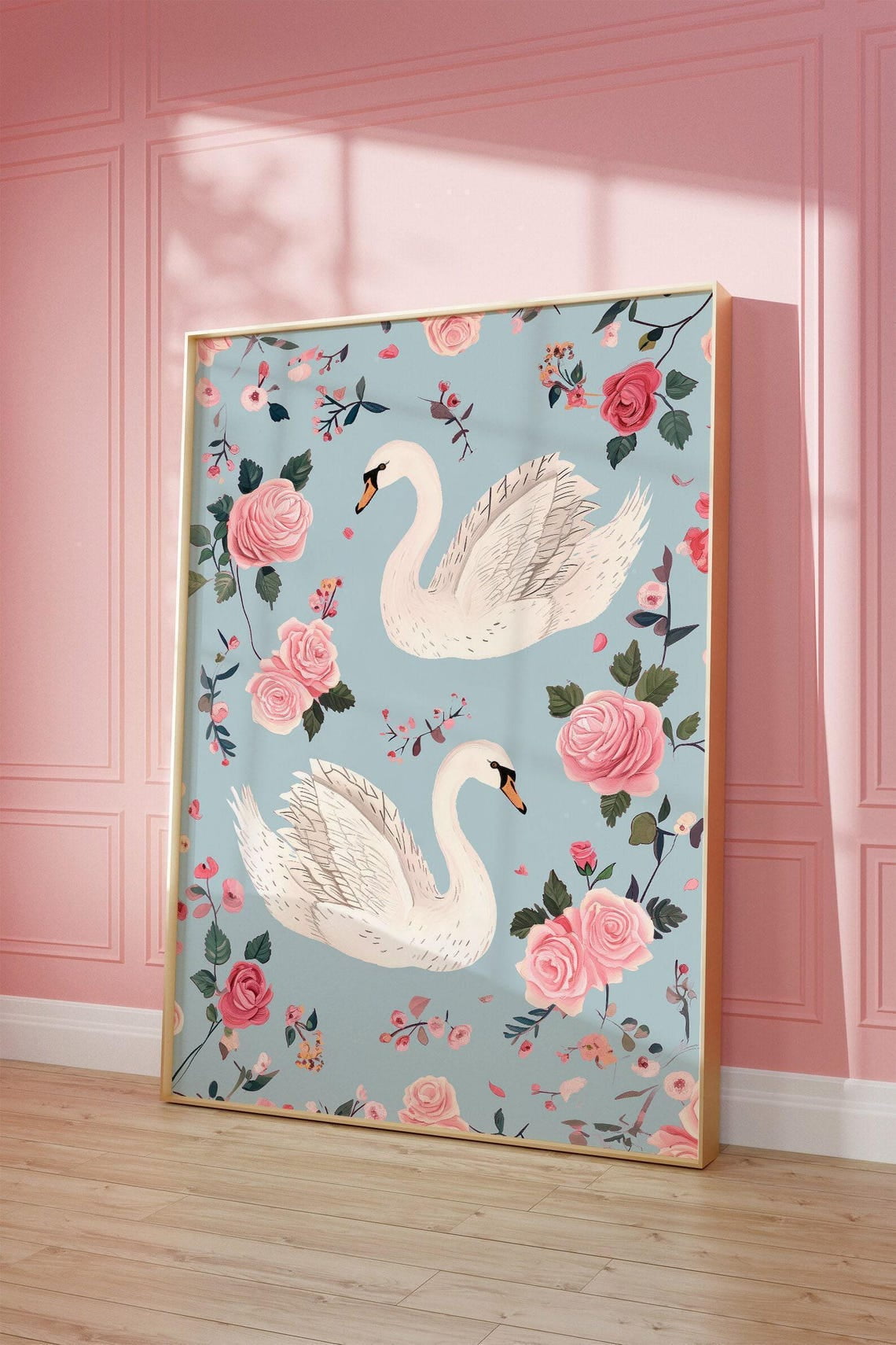 Blue Swan Spring, Girly Aesthetic Wall Art, Coquette Room Decor, White ...