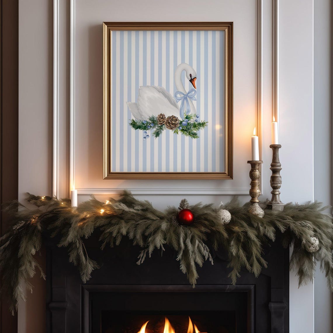 Blue Swan Winter Holiday Print, Coquette Blue Swan Winter Holiday Print ...