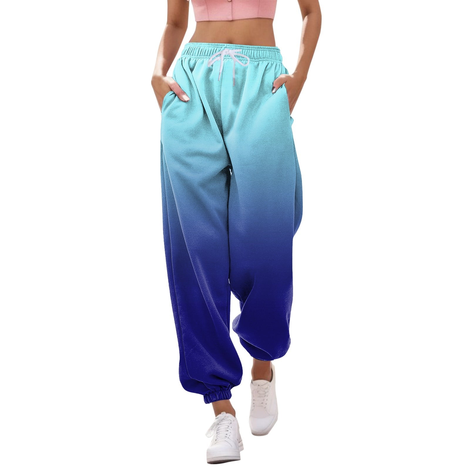 Blue Sweatpants Women Fashion Pants for Women Casual Gradient Print ...