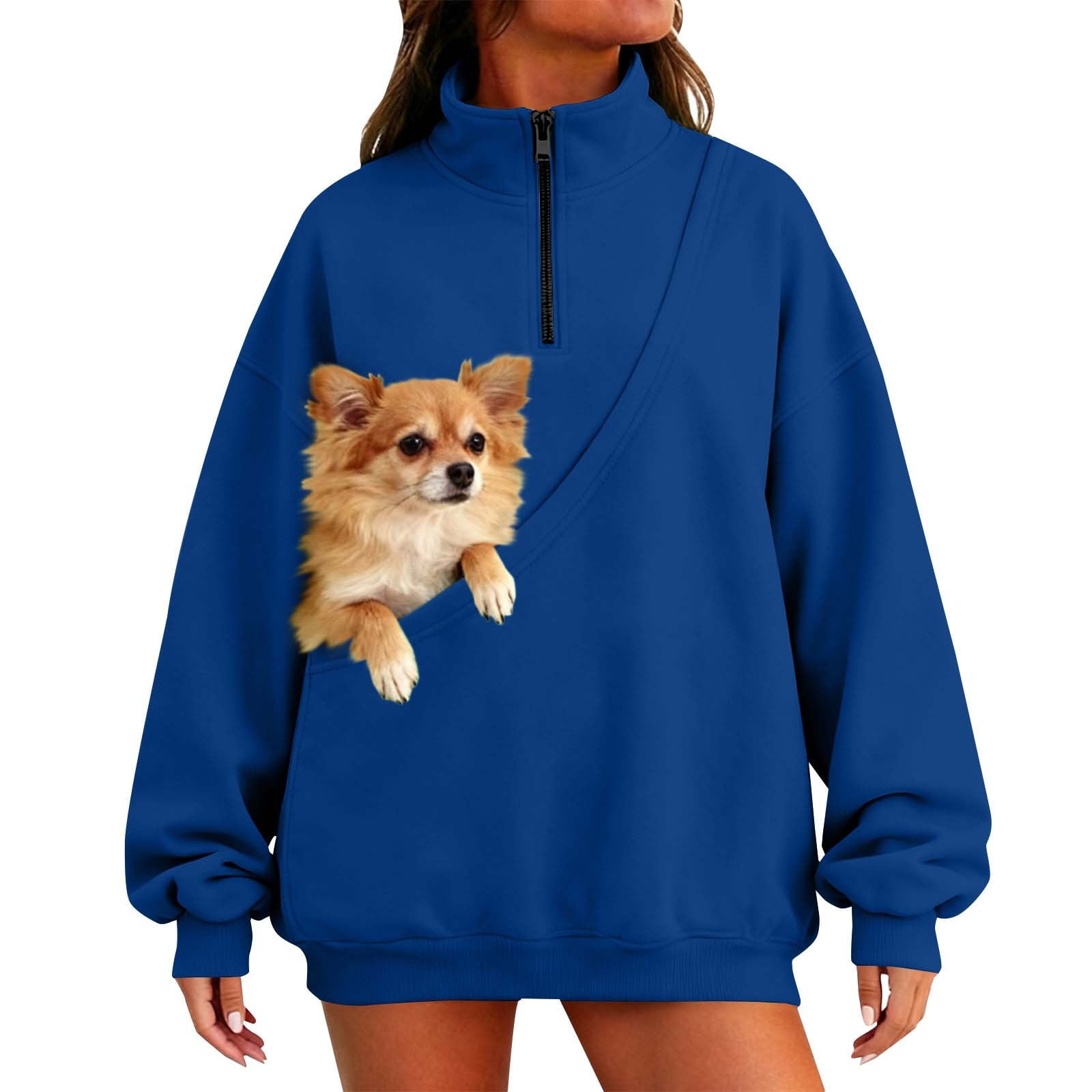 Blue Sweatshirt for Womens Oversized Solid Color Sweatshirts Pullover ...