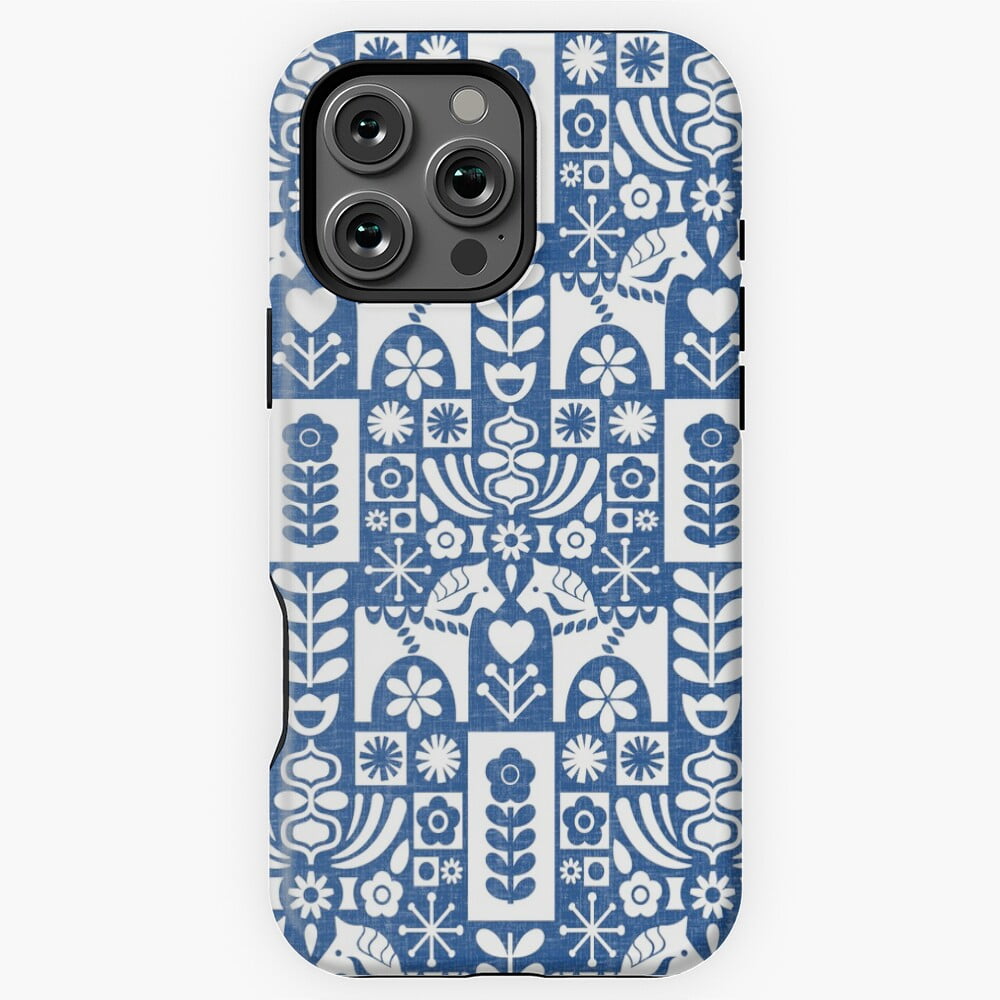 Blue Swedish Folk Art Phone Case for iPhone 16 15 14 13 12 11 Pro Max ...