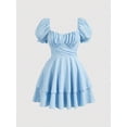 Blue Sweetheart Neck Puff Sleeve Tiered Mini Dress For Women - Walmart.com