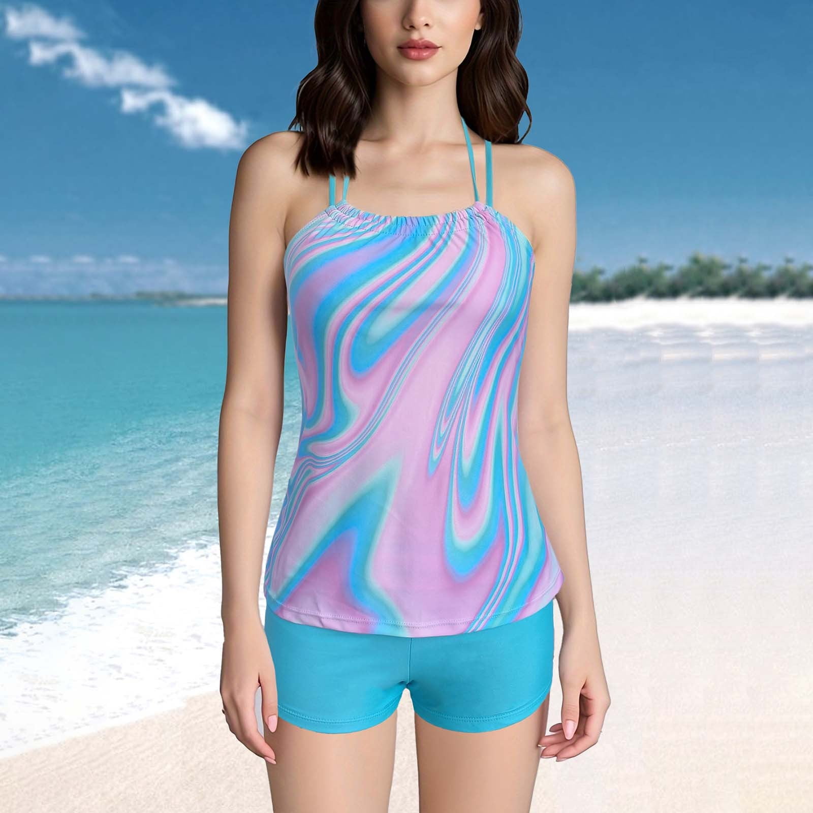 Blue Swim Suits for Women 2025 Women Plus Size Tankini Swimsuits Two ...