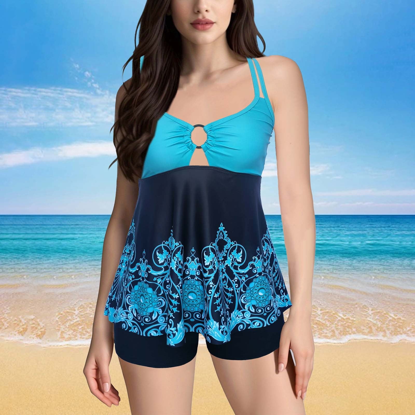 Blue Swim Suits for Women 2025 Women Plus Size Tankini Swimsuits Two ...