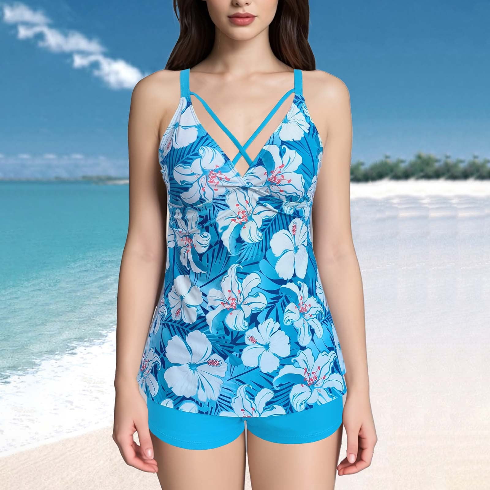 Blue Swim Suits for Women 2025 Women Plus Size Tankini Swimsuits Two ...
