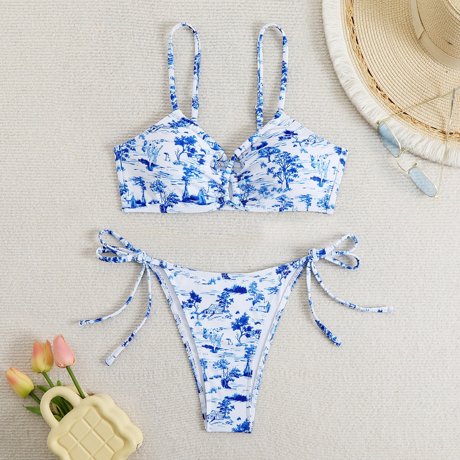 Blue Swim Suits for Women 2025 Women's Strappy Swimsuit Hollow Swimsuit ...