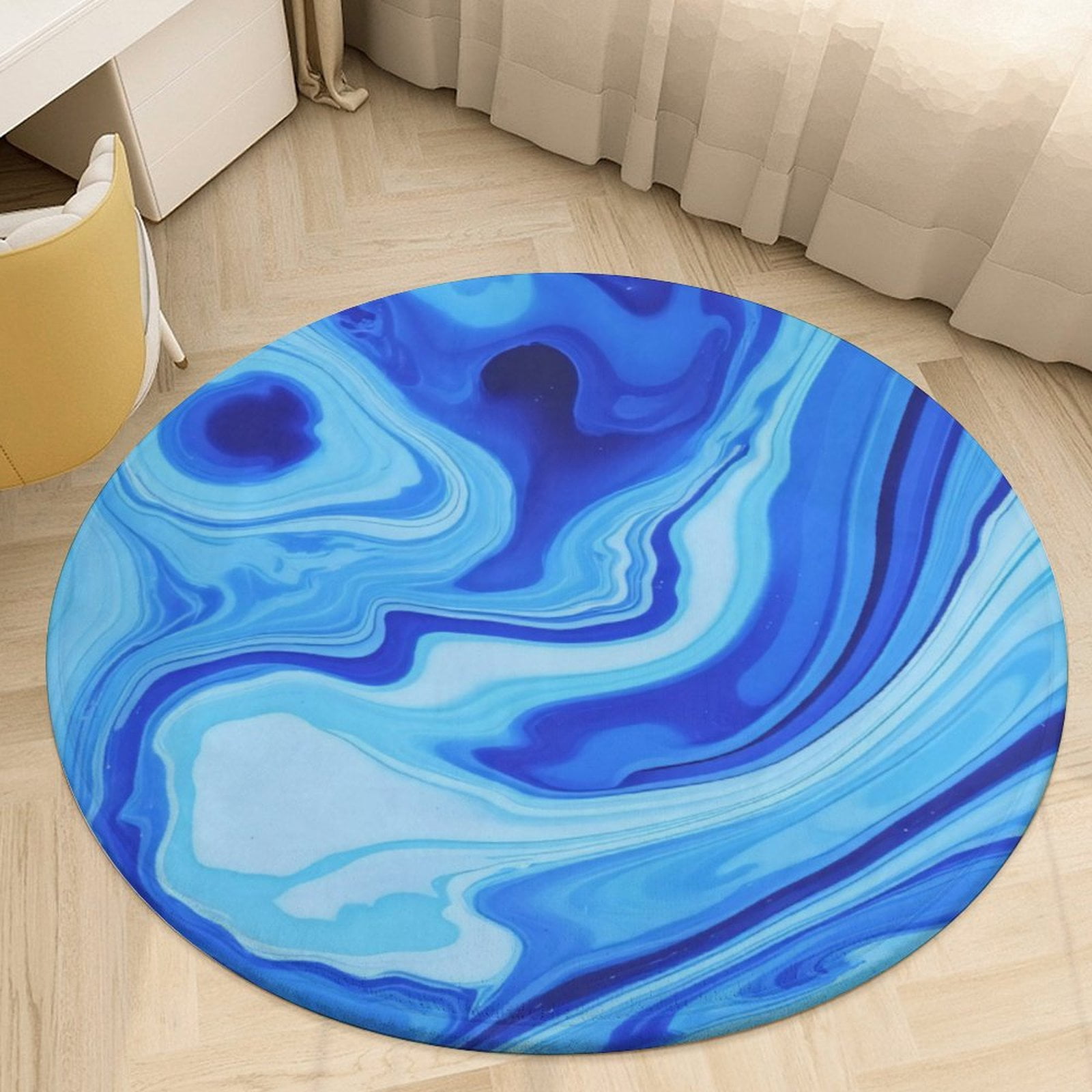 Blue Swirl Abstract Art Round Area Rugs for Bedroom Living Room, 3FT ...