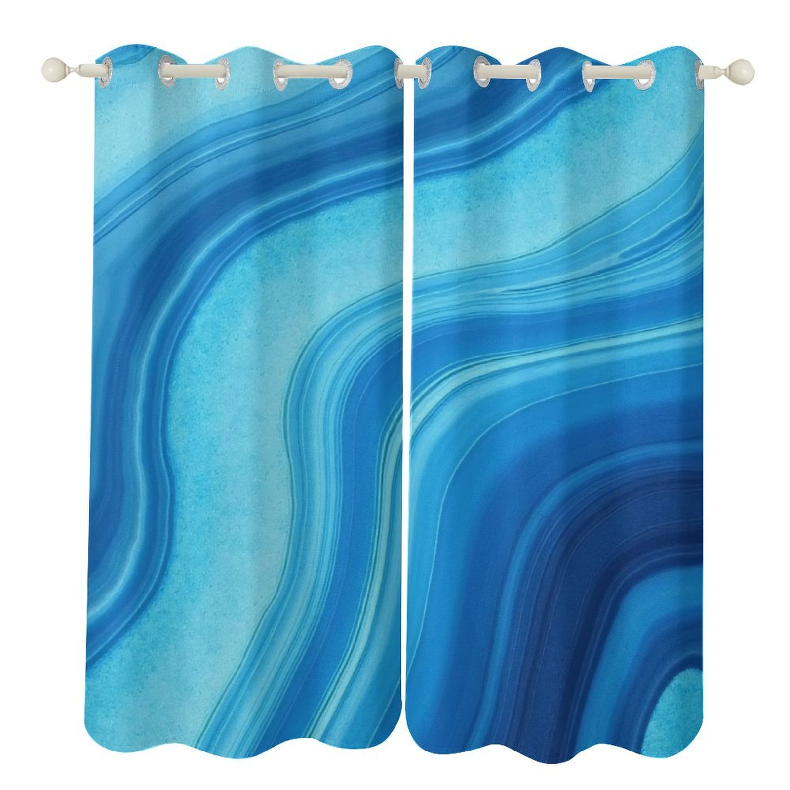 Blue Swirl Marble Texture Blackout Window Curtains for Bedroom Living ...