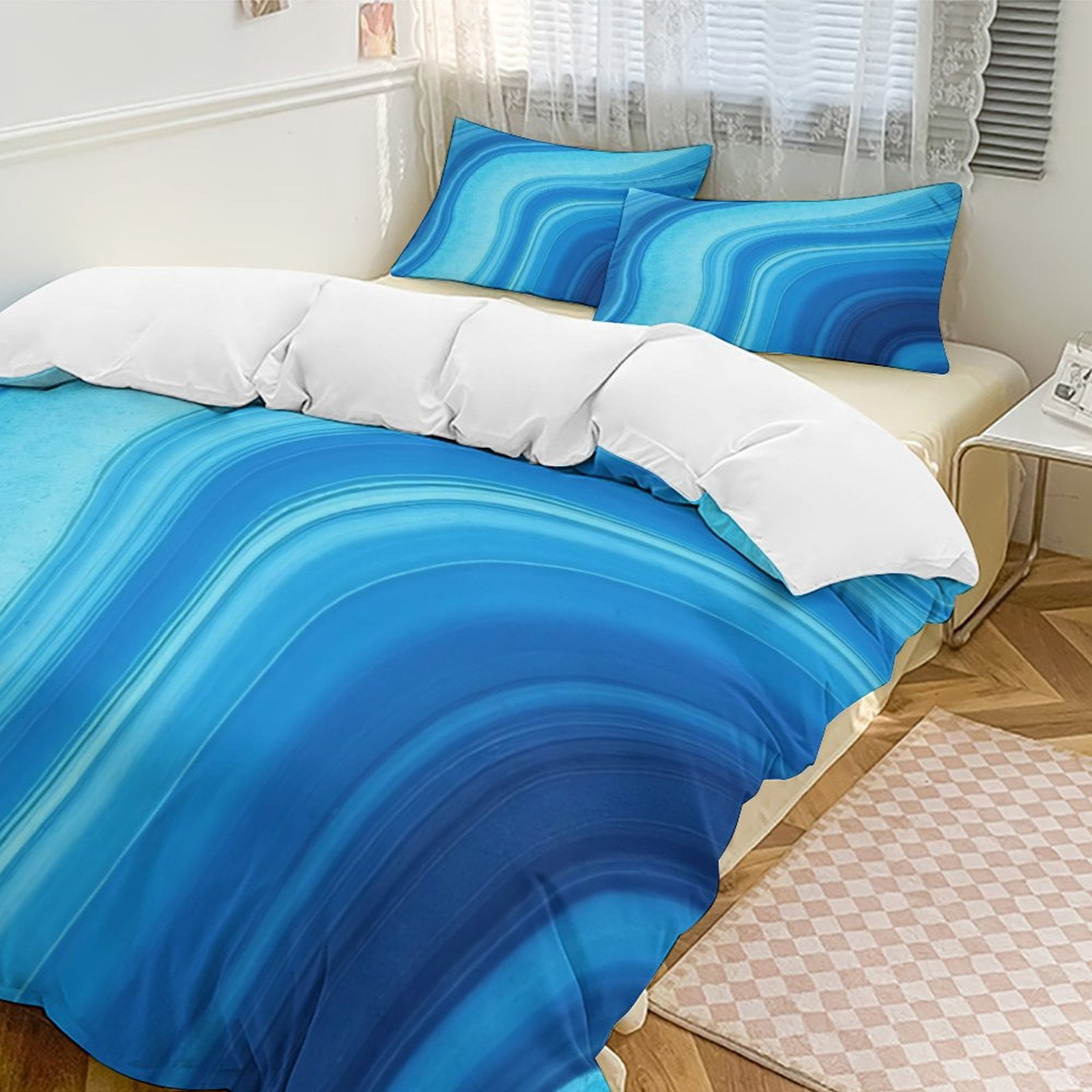 Blue Swirl Marble Texture Duvet Cover Set Themed Multicolor Polyester ...
